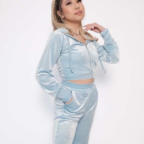 Tops | Icey Light Blue Velour Track Suit Set | Poshmark